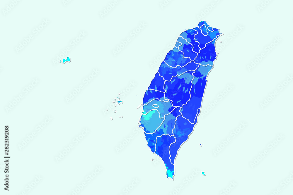 Taiwan watercolor map vector illustration of blue color with border ...