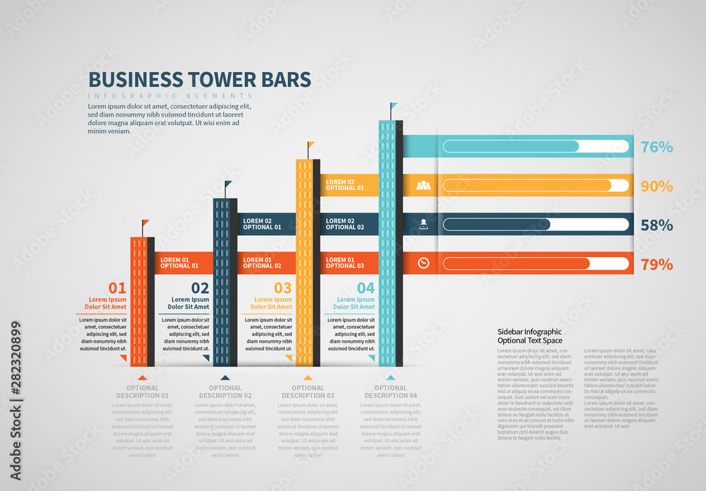 Corporate Tower Bars Info Chart Stock Template | Adobe Stock
