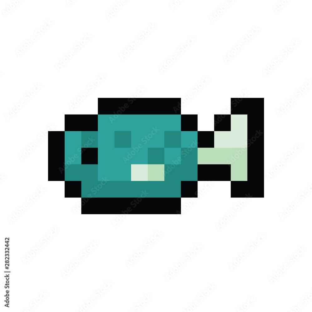 Cute 8 bit neo mint green fish vector illustration. Pixel sea life clip ...