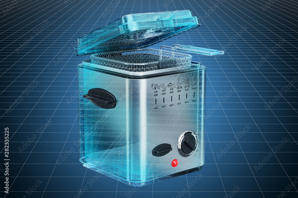 Visualization 3d cad model of deep fryer, blueprint. 3D rendering Stock ...