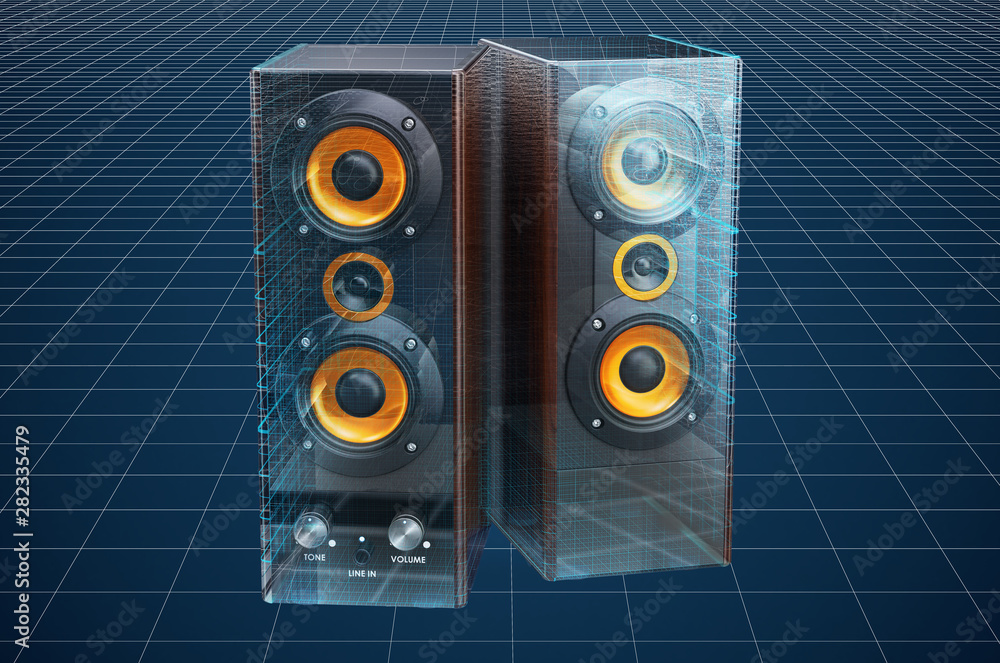 Visualization 3d cad model of speakers, blueprint. 3D rendering Stock ...