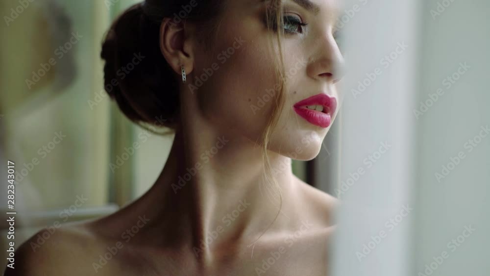 Night woman and good night. Beautiful elegant woman. Beauty portrait of ...