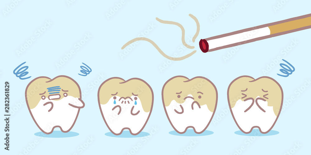 cartoon tooth with smoke problem Stock Vector | Adobe Stock