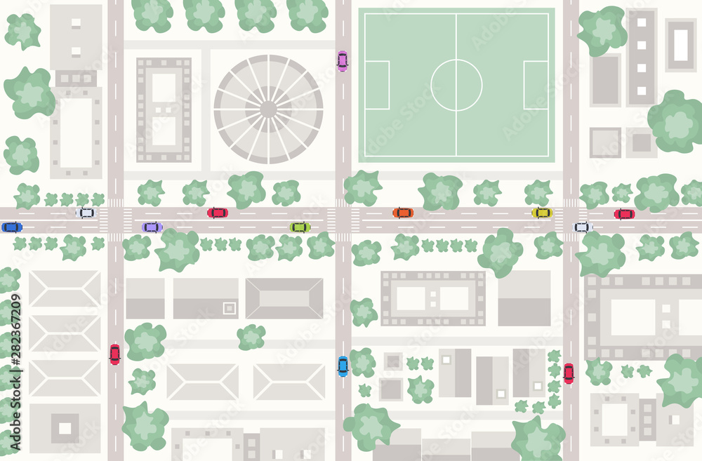 birds eye aerial view or plan of downtown modern city with buildings ...