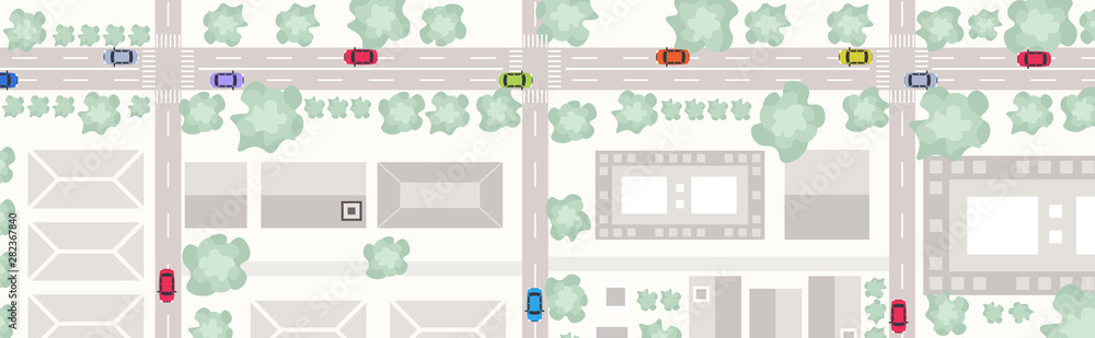 birds eye aerial view or plan of downtown modern city with commercial ...