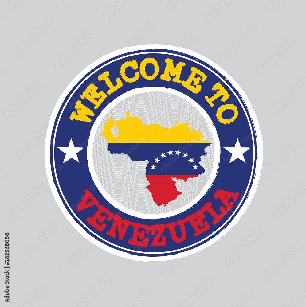 Vector stamp of welcome to Venezuela with map outline of the nation in ...