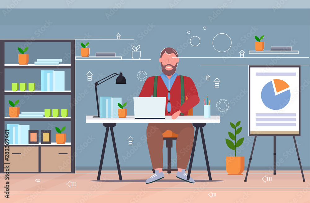 fat obese businessman sitting at workplace desk overweight business man ...