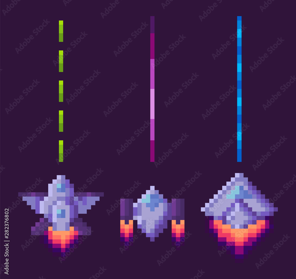 Poster Space pixel art, isolated spaceship with traces on sky – Tableau ...