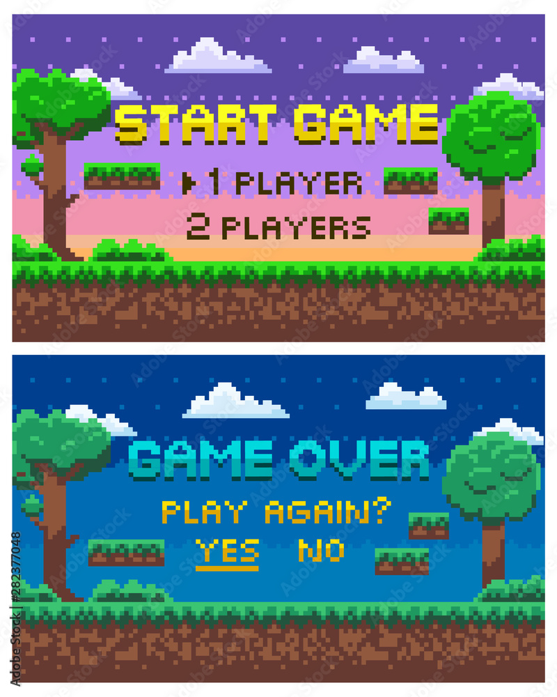 Vetor de Game over scenes for fights and places of leaves, evening and ...