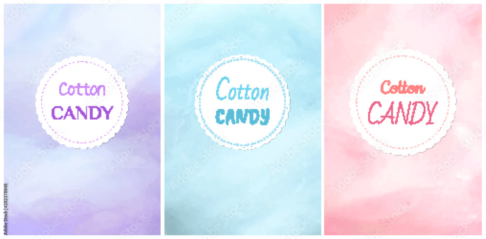 Cotton candy round label, poster or cover with circle sign, colorful ...