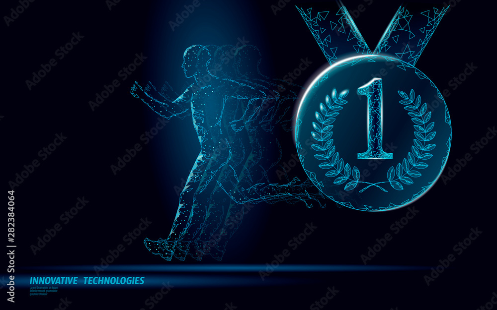 Sportsman run competition winner fitness concept. Low poly man ...