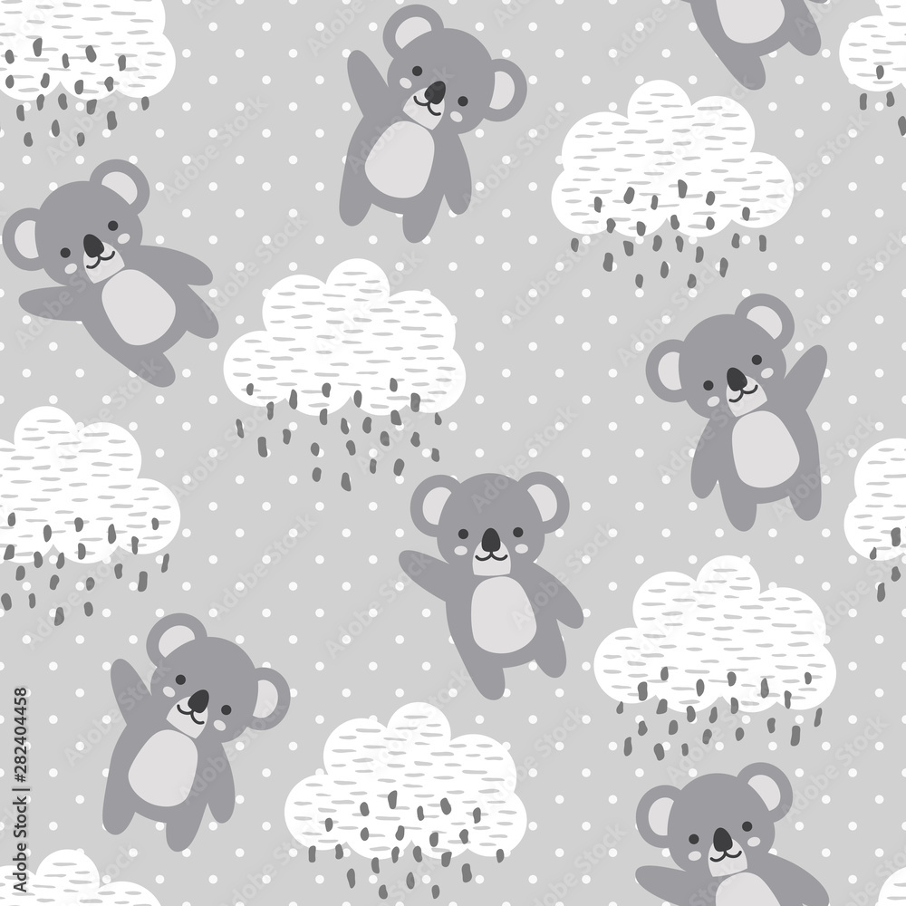 Koala Seamless Pattern Background, Happy cute koala flying in the sky ...