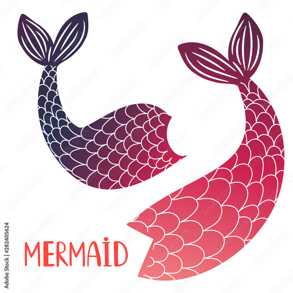 Mermaid tails vector isolated on white background. Mermaid tail sea ...