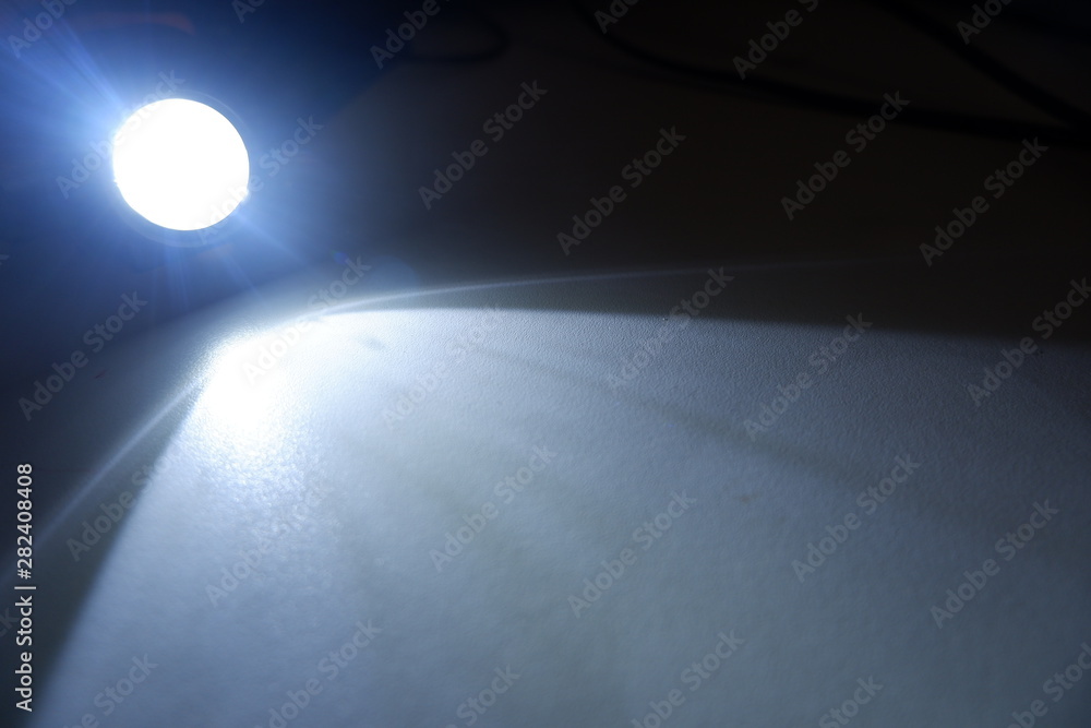 Flashlight and beam on a dark background. 3D display Stock Photo ...
