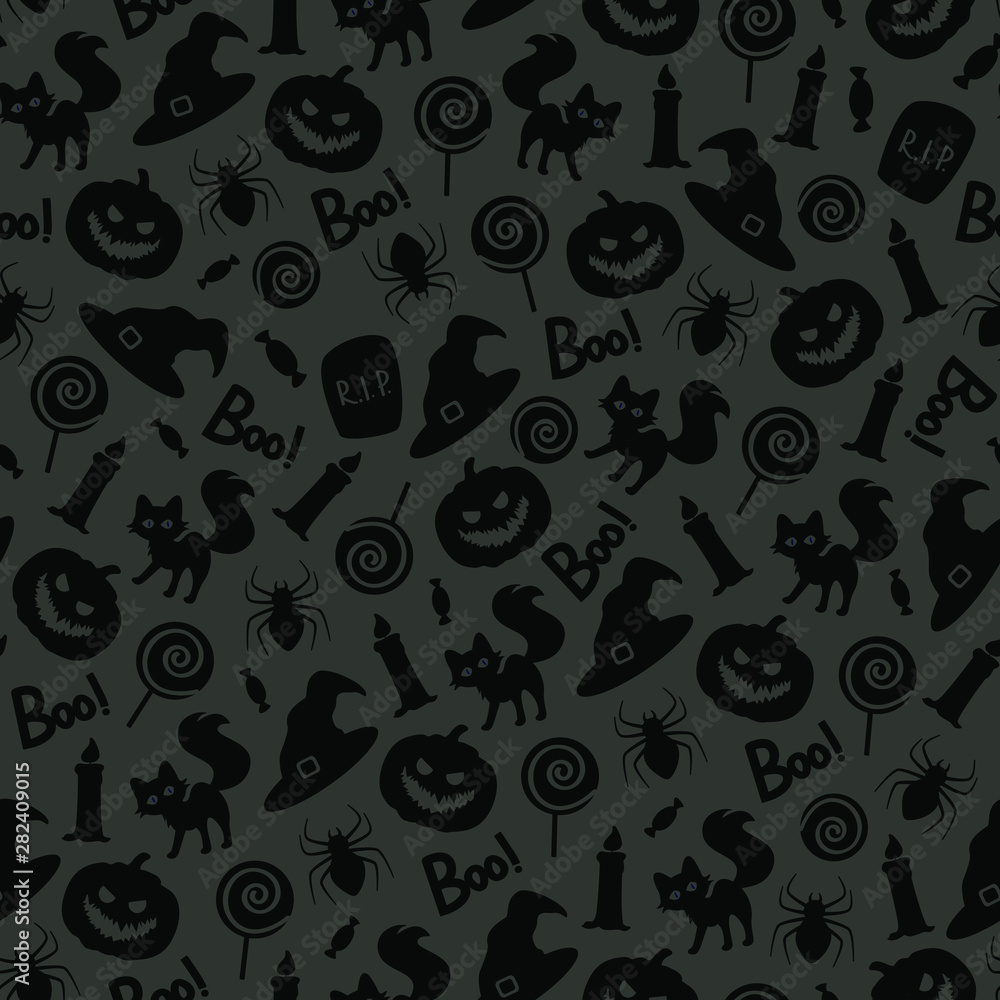 Vector seamless halloween pattern on dark grey background. Design for ...