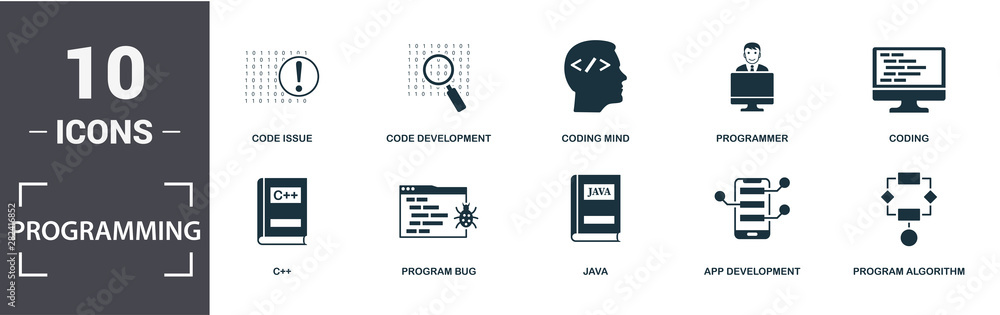Programmer Icon Set Contain Filled Flat Coding Coding Mind App Development Program Algorithm