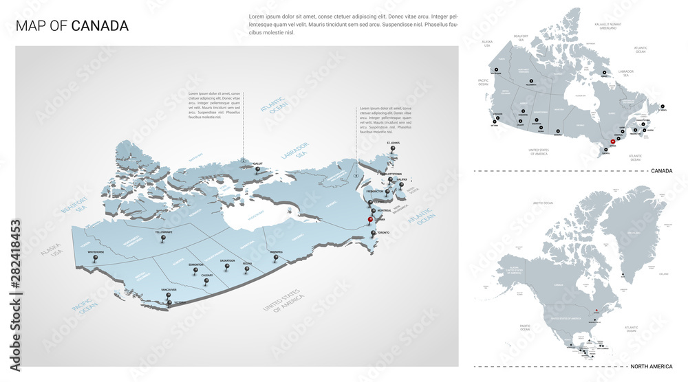 Vector set of Canada country. Isometric 3d map, Canada map, North ...