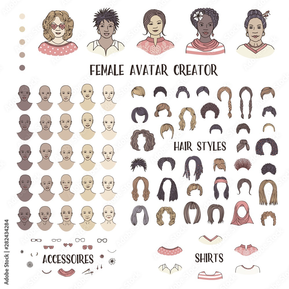 Female avatar creator - hand drawn faces and hairstyles to create your ...