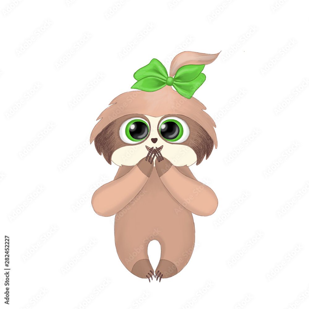 Watercolor hand drawn cute wonder sloth illustration isolated om white ...