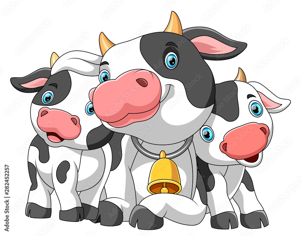 Cute cartoon family of cow Stock Vector | Adobe Stock