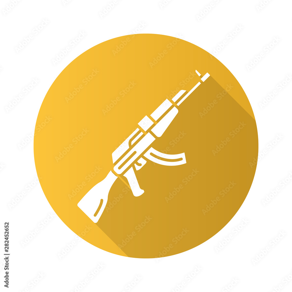 AKM weapon flat design long shadow glyph icon. Virtual video game ...