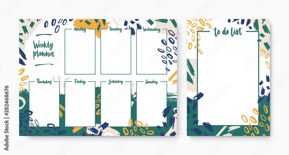 Set of weekly planner with weekdays and to-do-list templates with frame ...