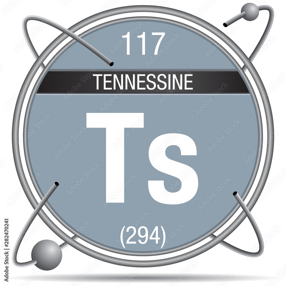 Tennessine symbol inside a metal ring with colored background and ...
