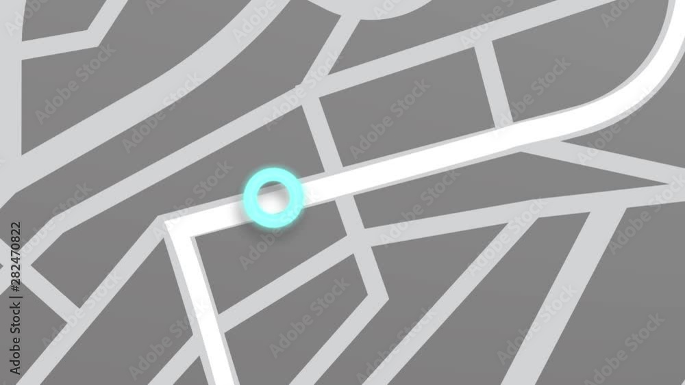 4K animation aerial view of night map with 3d building and destination ...