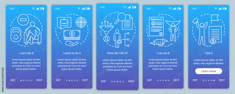 Motivation onboarding mobile app page screen with linear concepts. Goal ...