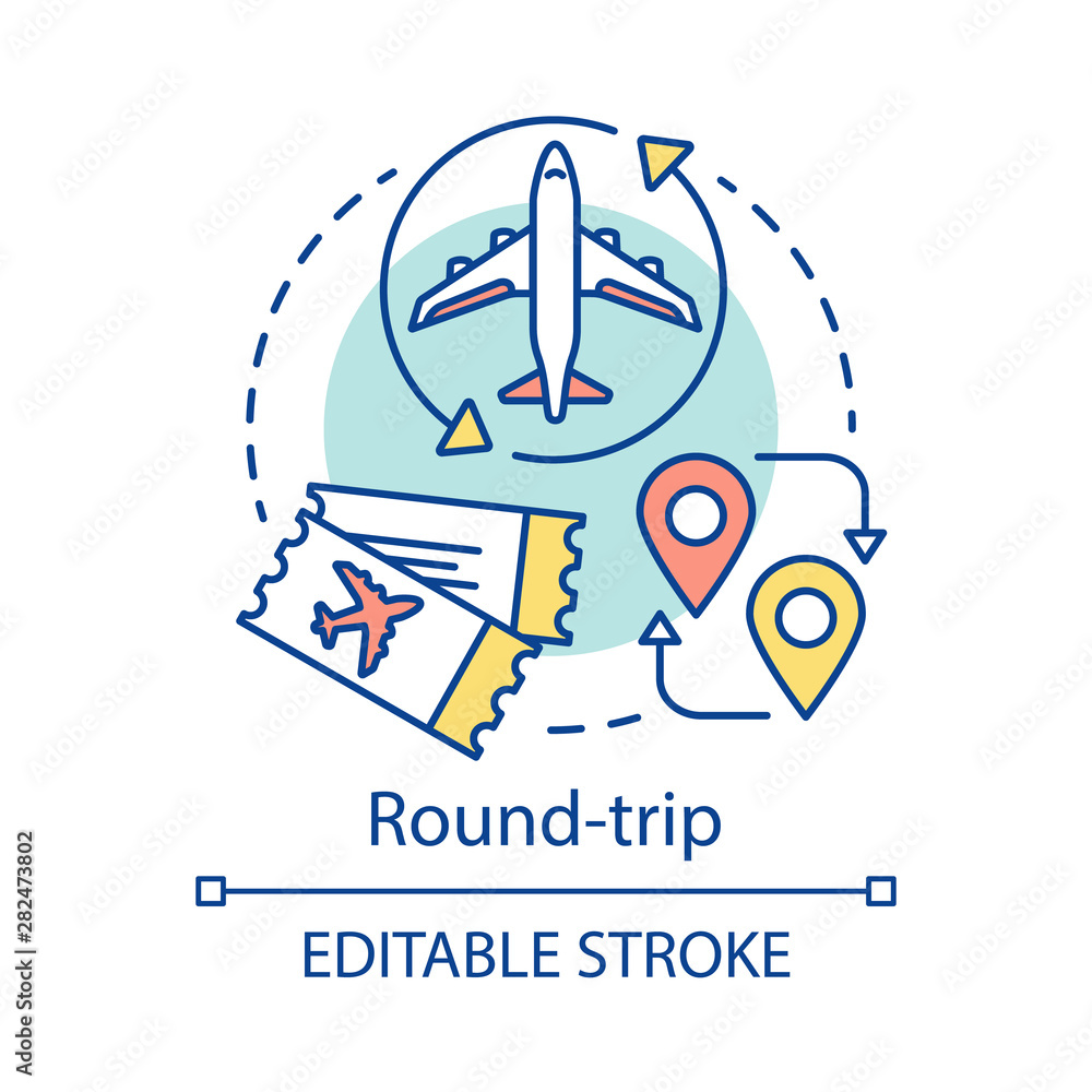 Round-trip concept icon. Return ticket idea thin line illustration ...