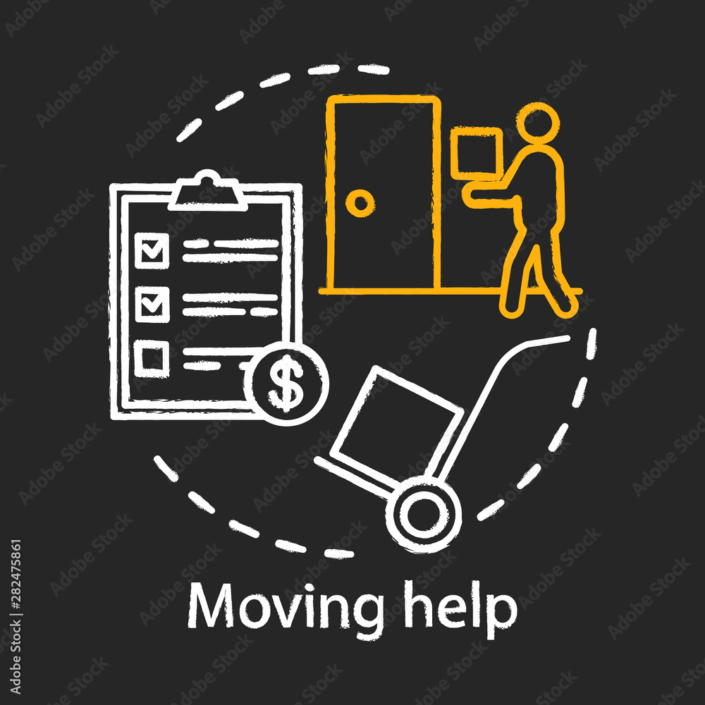 Moving help chalk concept icon. Home service idea. Packing and ...