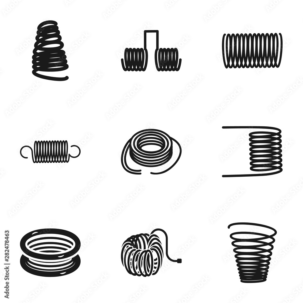 Magnetic coil icon set. Simple set of 9 magnetic coil vector icons for ...