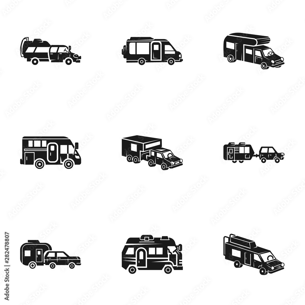 Motorhome trailer icon set. Simple set of 9 motorhome trailer vector ...