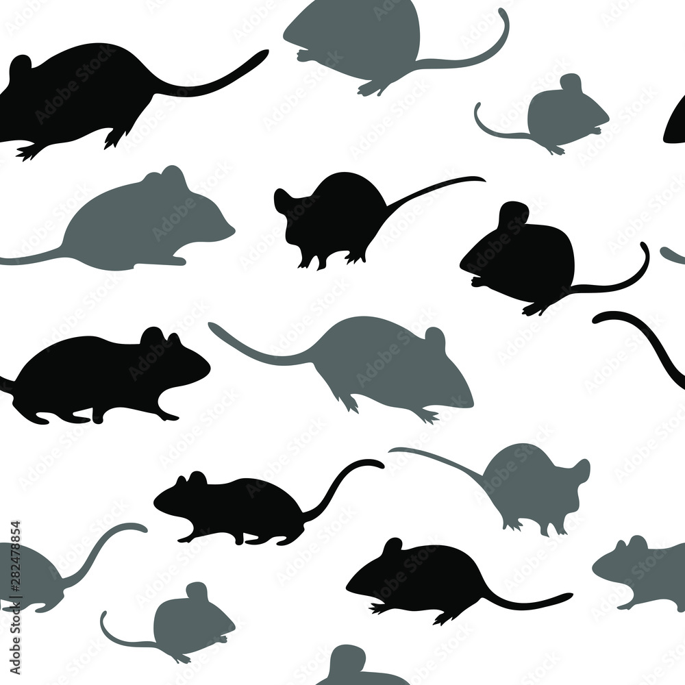 Set of mouse in different poses. Gray and black mice on a white ...