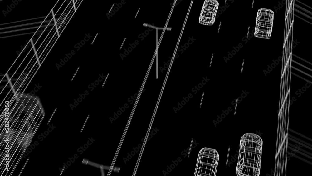 Beautiful Looped 3d Animation of Digital Cars Driving on Abstract ...
