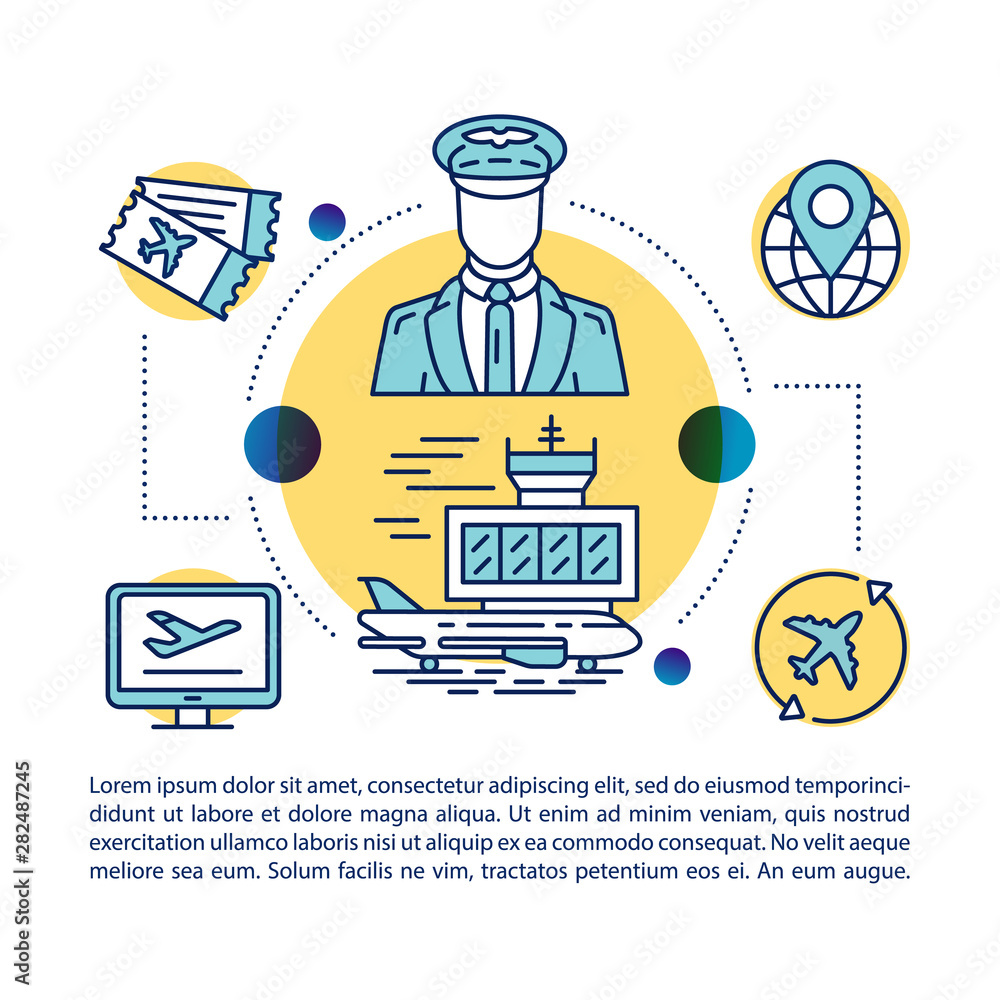Airline traffic article page vector template. Aircraft pilot. Brochure ...