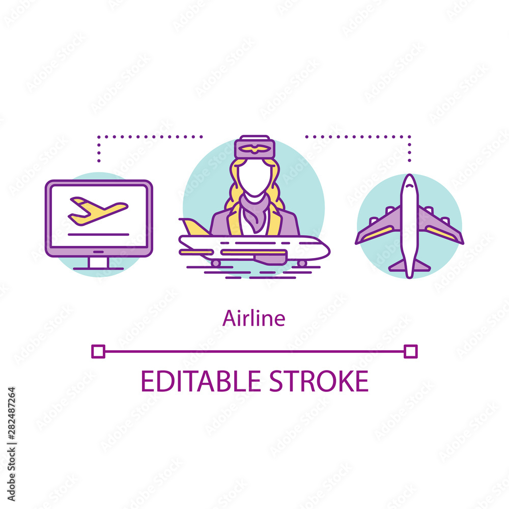 Airline concept icon. Airplane crew idea thin line illustration. Plane ...