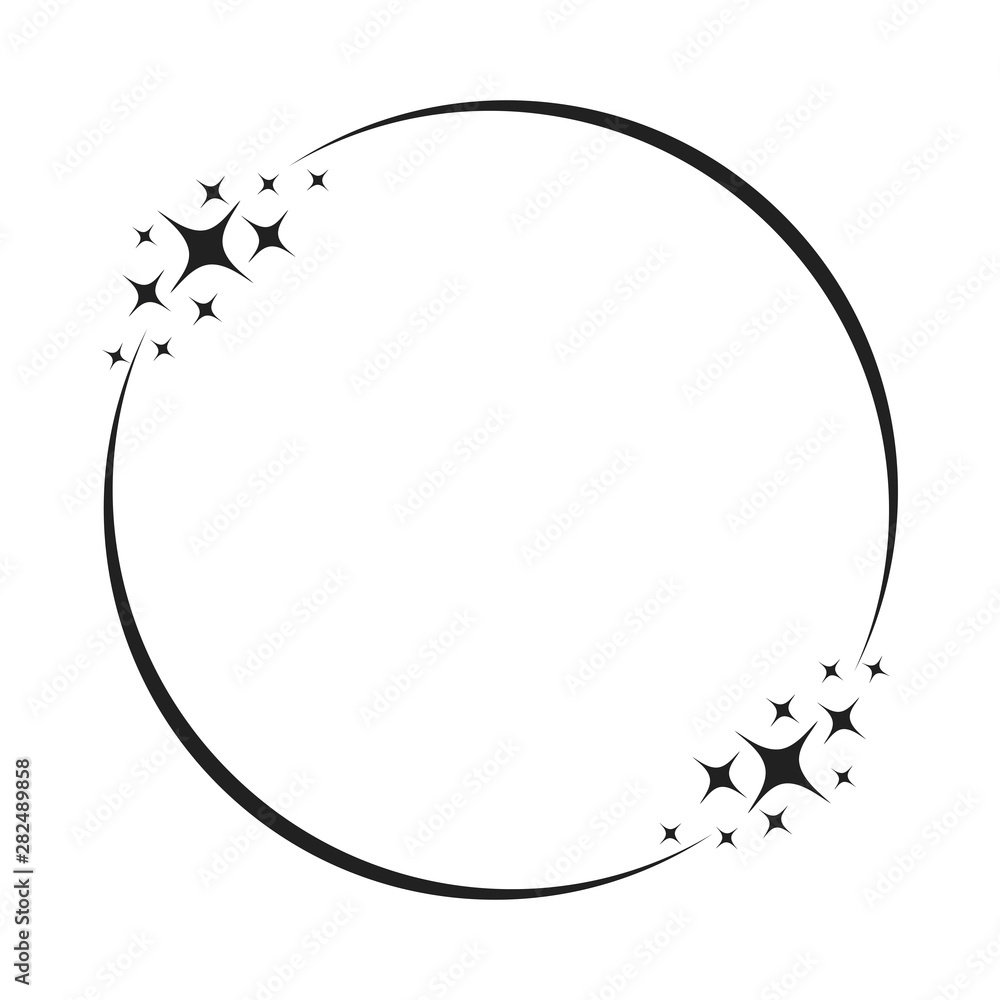 Stardust frame. Shiny star circle frame, starry glitter stamp and round ...