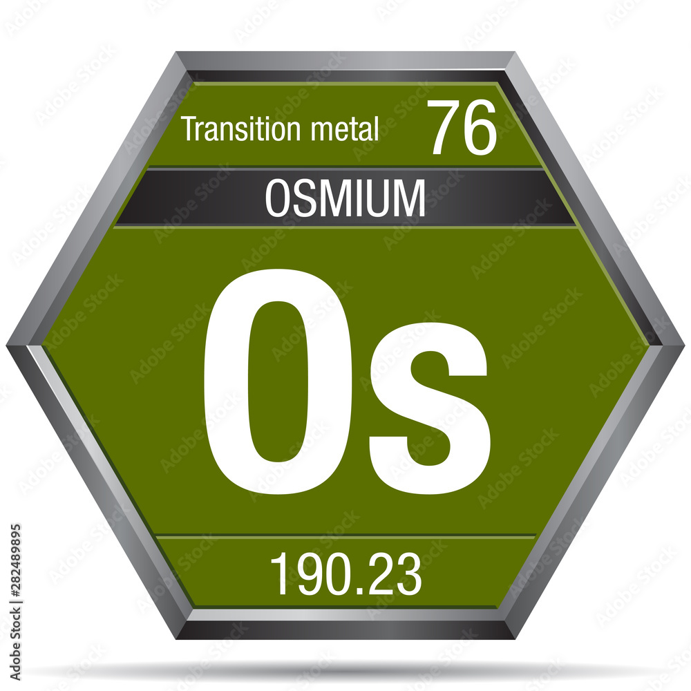 Osmium symbol in the form of a hexagon with a metallic frame. Element ...