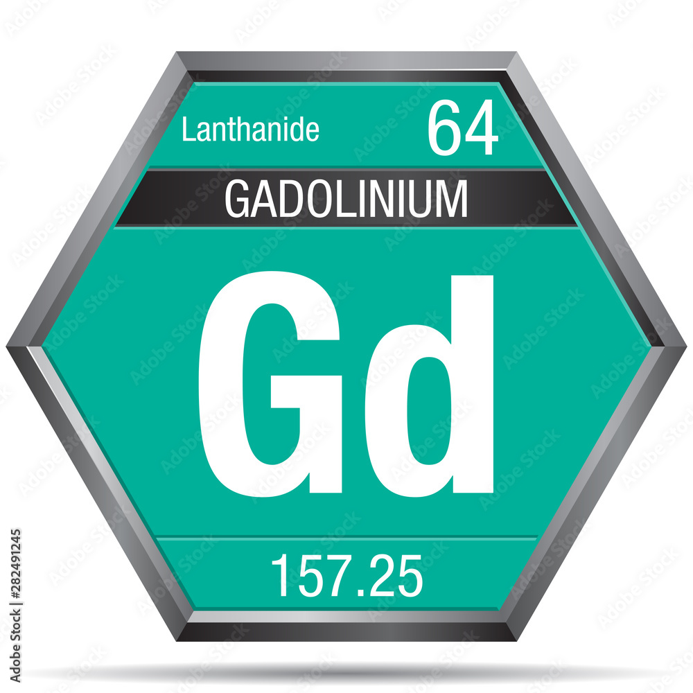 Gadolinium symbol in the form of a hexagon with a metallic frame ...