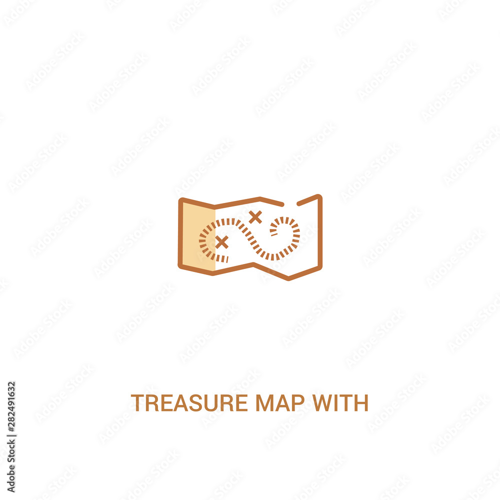 treasure map with x concept 2 colored icon. simple line element ...