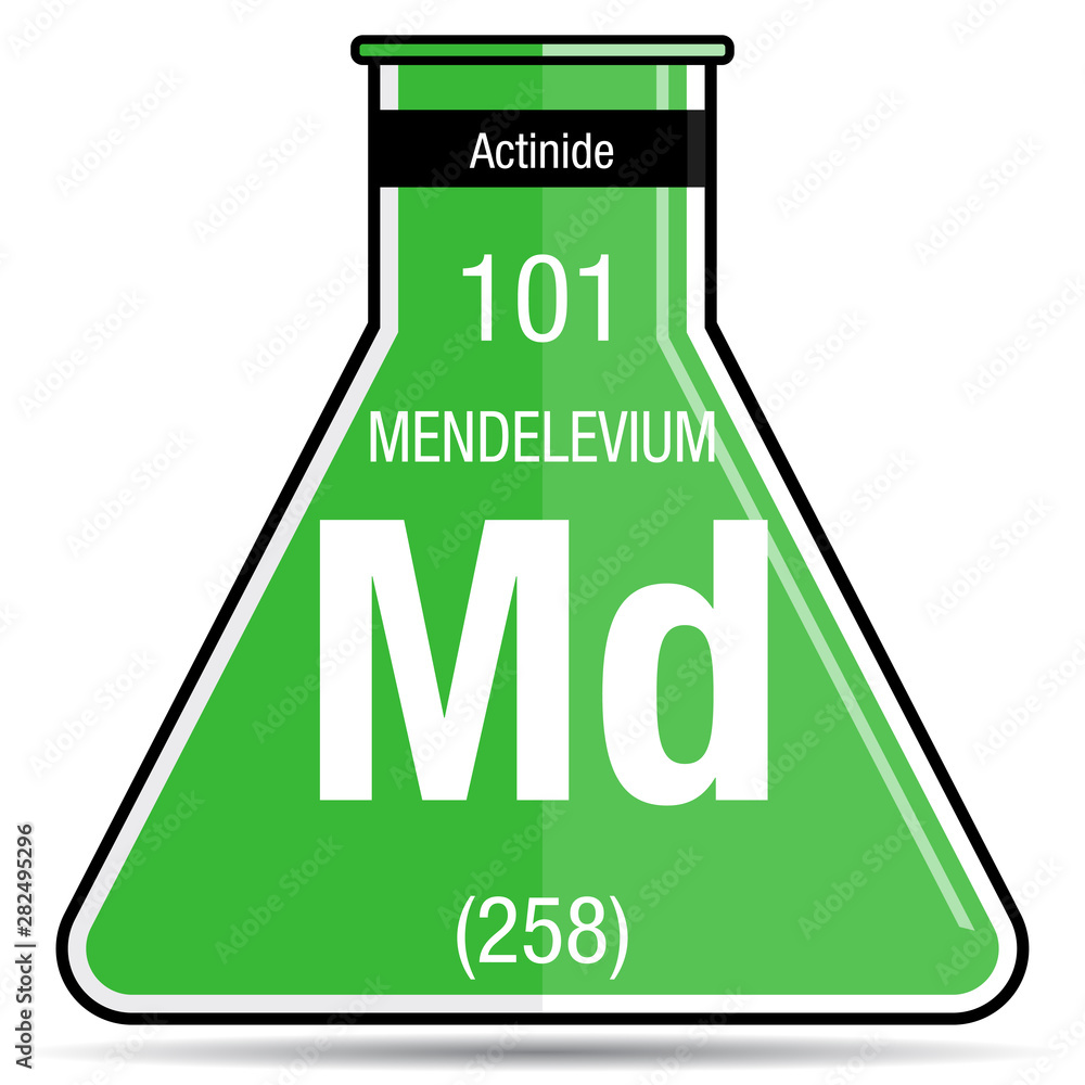 Mendelevium symbol on chemical flask. Element number 101 of the ...