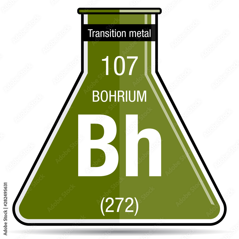 Bohrium symbol on chemical flask. Element number 107 of the Periodic ...