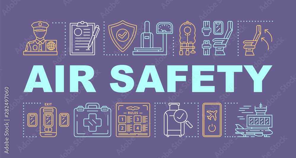 Air safety word concepts banner. Flight equipment. Airplane rules ...