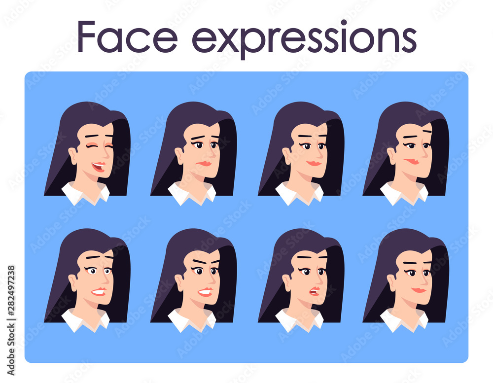 Woman cartoon character faces vector set. Office worker with different ...