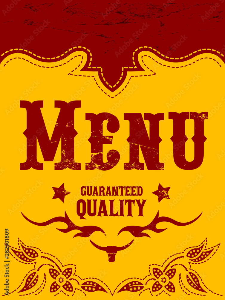 Restaurant Menu Design, Western Wild West style vector cover. Stock ...