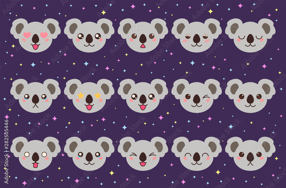 Colorful vector set of small cute koala emoticons. Collection isolated ...