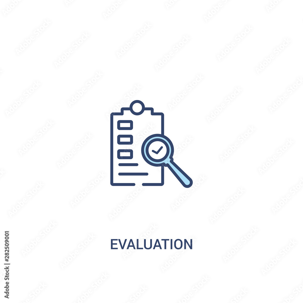 evaluation concept 2 colored icon. simple line element illustration. outline blue evaluation ...