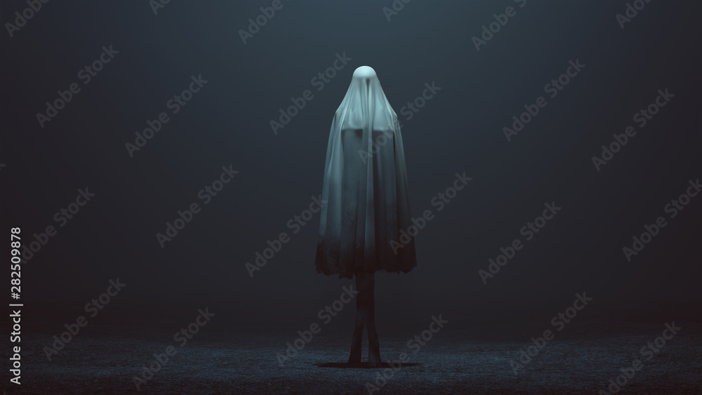 Standing Evil Spirit Ghost with Crossed Legs and Hands by Her Sides in ...