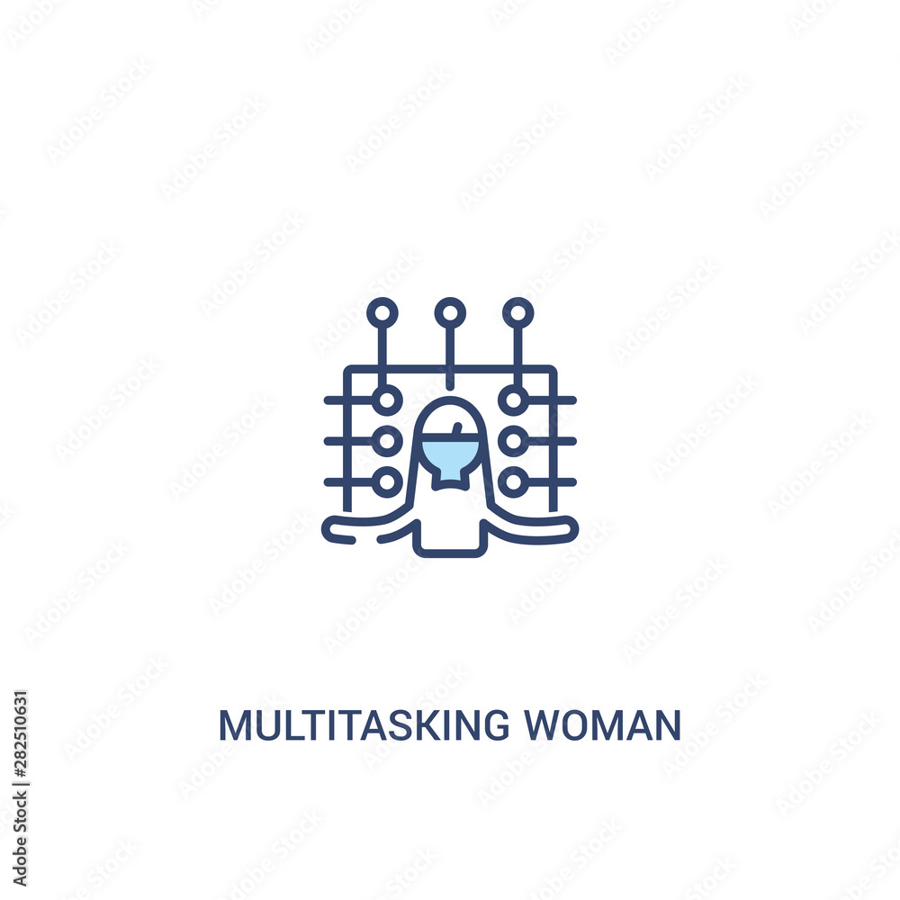 multitasking woman concept 2 colored icon. simple line element ...
